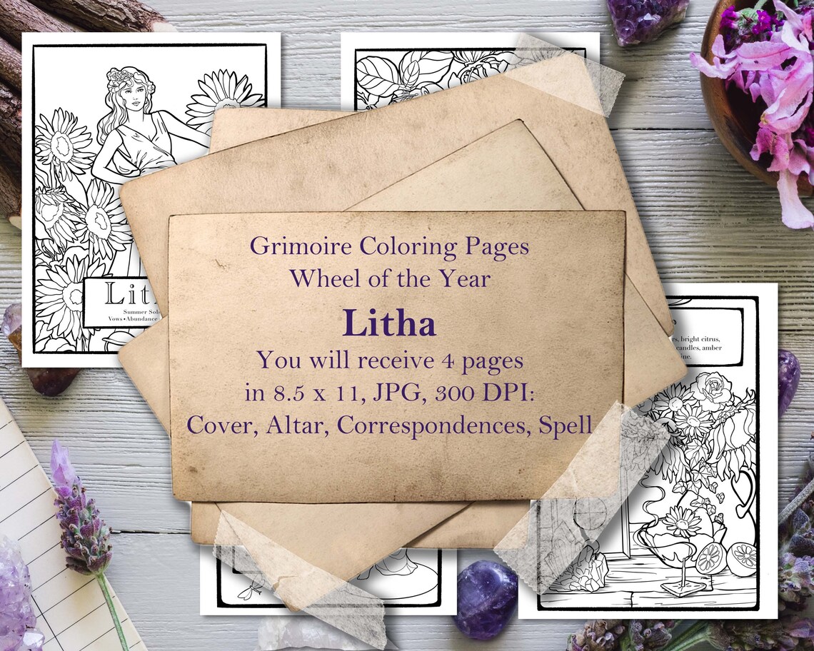 Litha Sabbat Wheel of the Year Coloring Pages Book of | Etsy