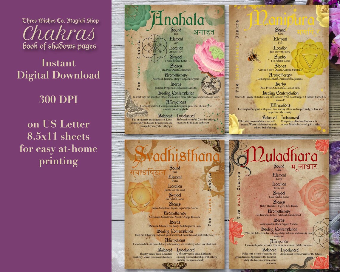 Chakra Book of Shadows Pages, Yoga Printables, Scrapbook, Chakras ...