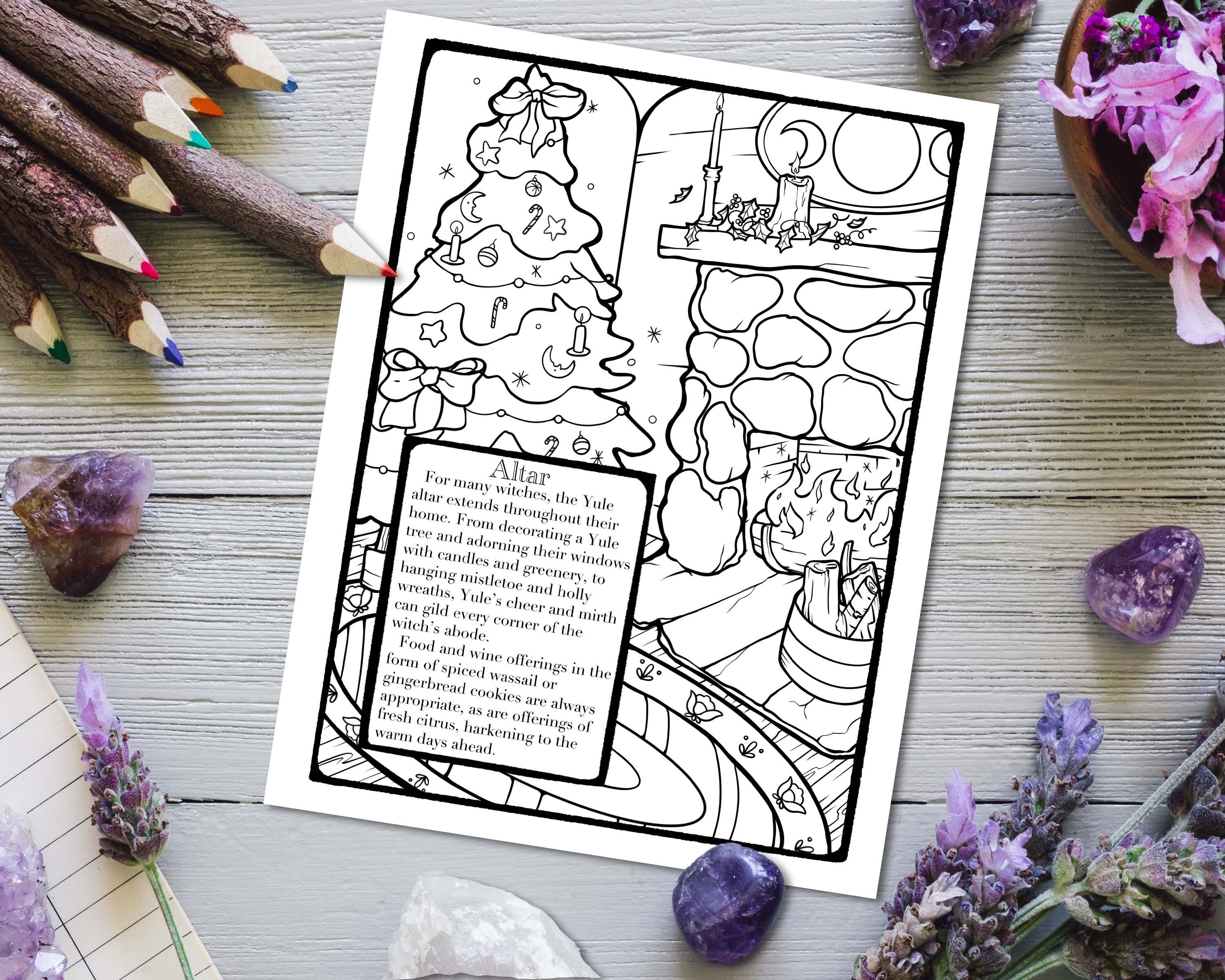 Yule Coloring Page, Winter Solstice Sabbat, Pagan Printable (digital ...