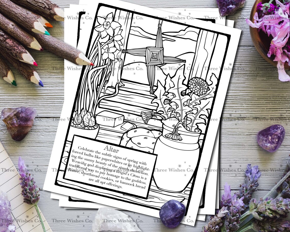 Imbolc Coloring Page Candlemas Sabbat Wheel of the Year | Etsy