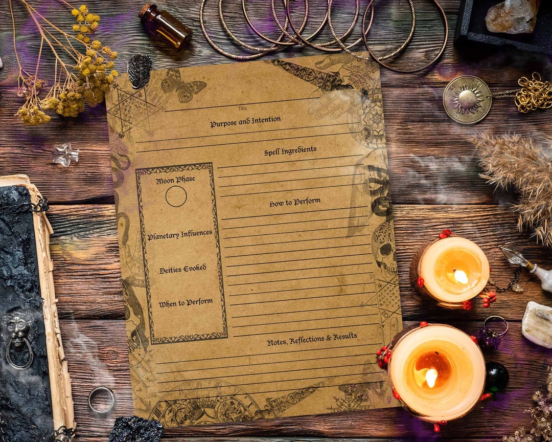Spell Template, Book of Shadows Pages, Ink Saving Option, Blank ...