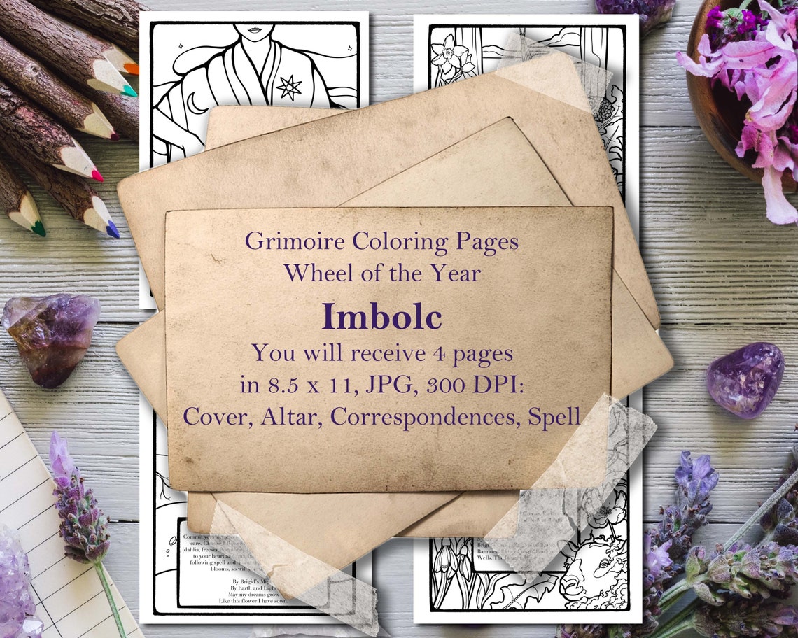 Imbolc Coloring Page Candlemas Sabbat Wheel of the Year | Etsy