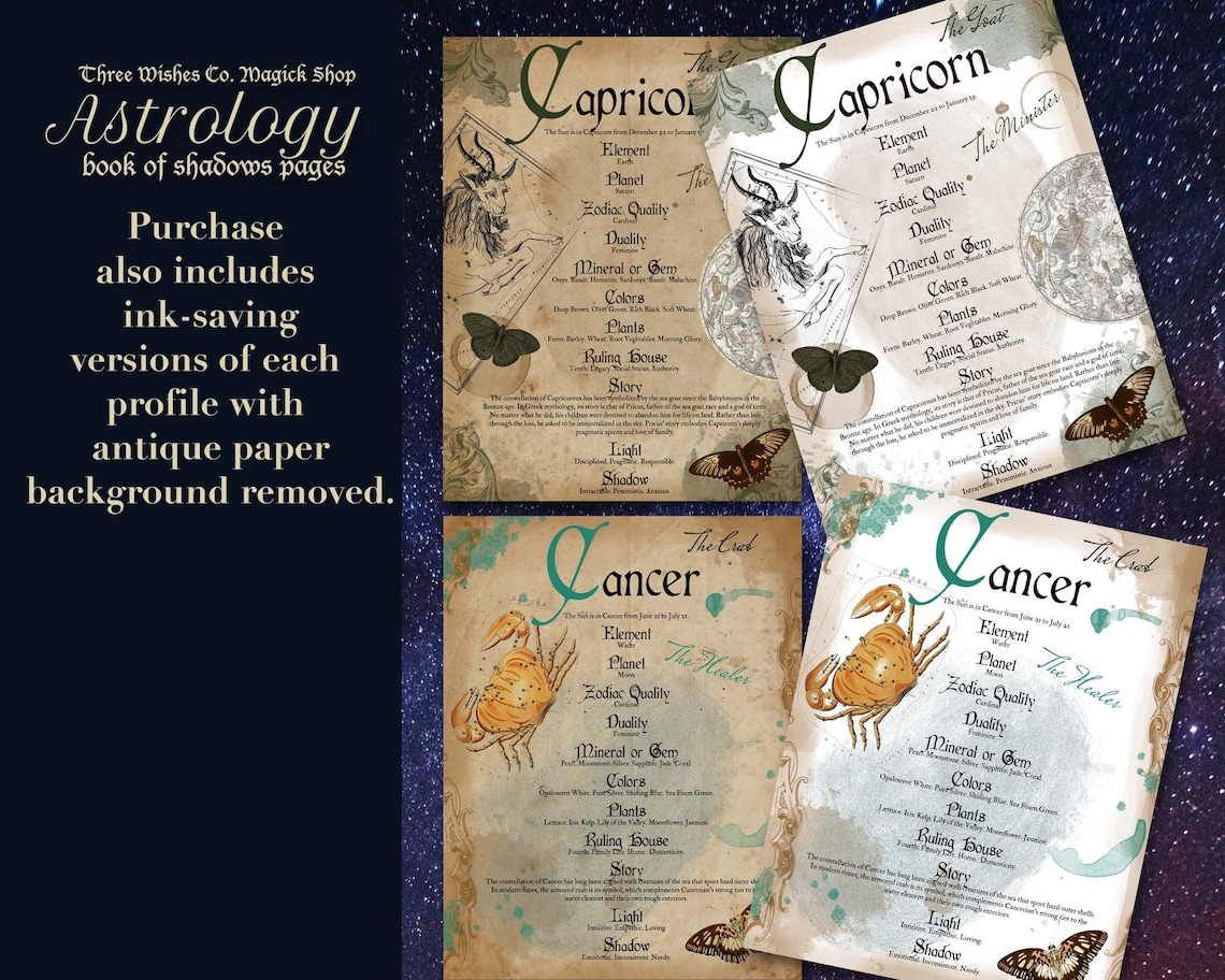 Astrology Book of Shadows Pages Western Zodiac Scrapbook - Etsy