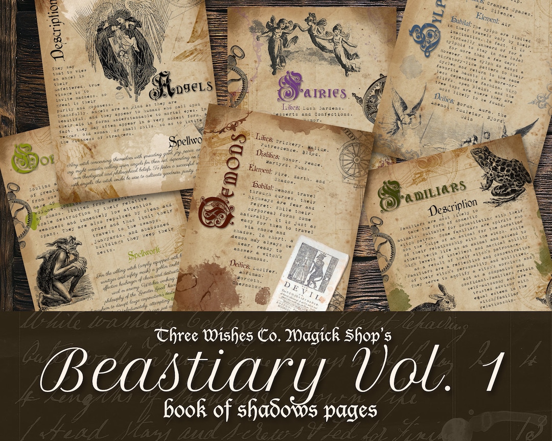 Beastiary Book of Shadows Pages Vol 1, Magical Creatures, Scrapbook ...