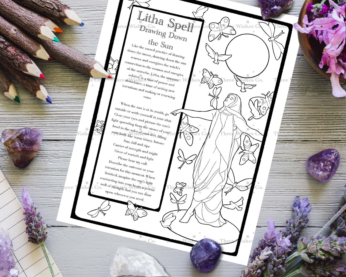 Litha Sabbat Wheel of the Year Coloring Pages Book of | Etsy