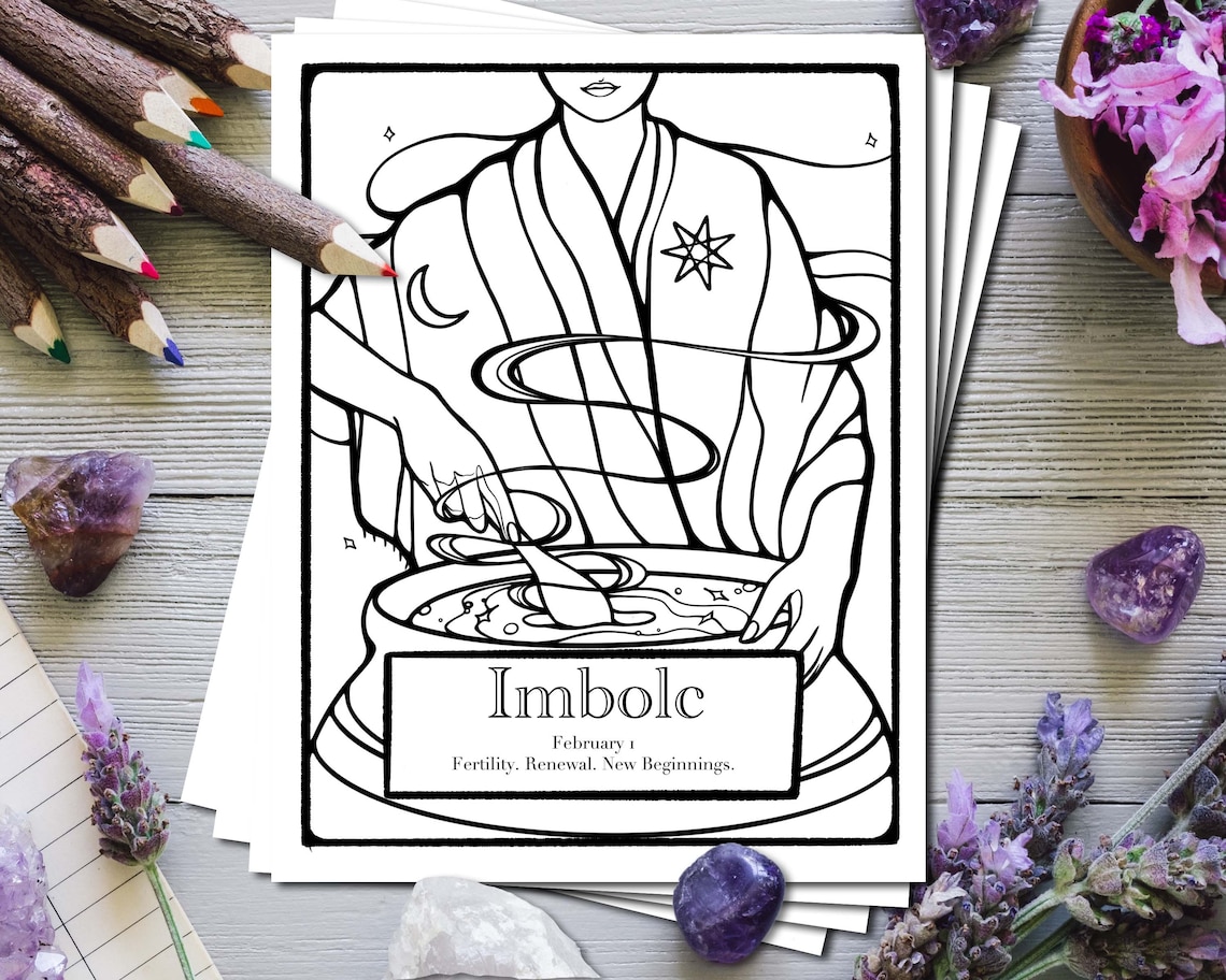 Imbolc Coloring Page Candlemas Sabbat Wheel of the Year | Etsy