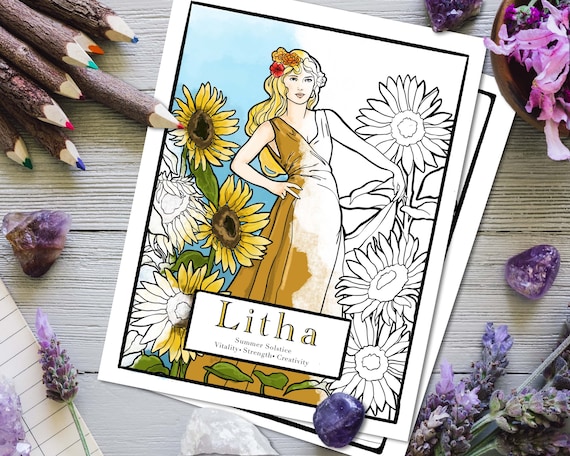 Litha Sabbat Wheel of the Year Coloring Pages Book of | Etsy