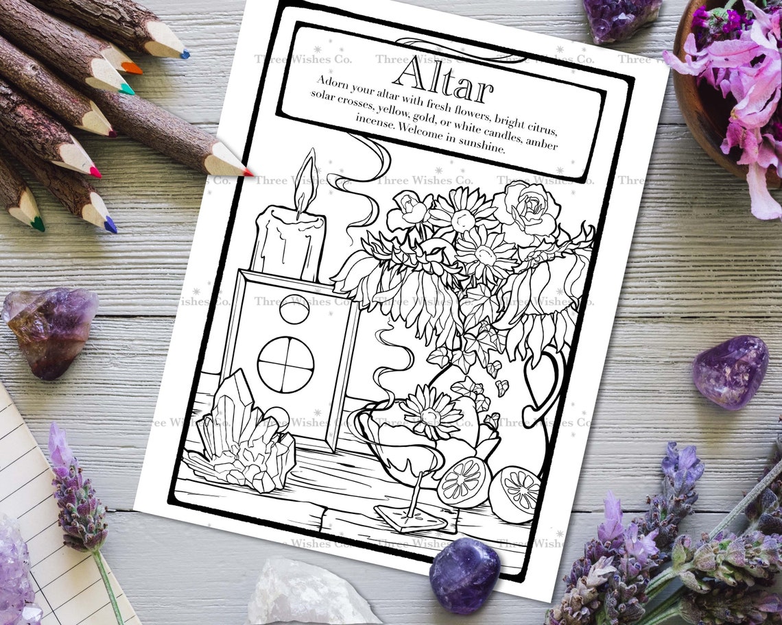 Litha Sabbat Wheel of the Year Coloring Pages Book of | Etsy