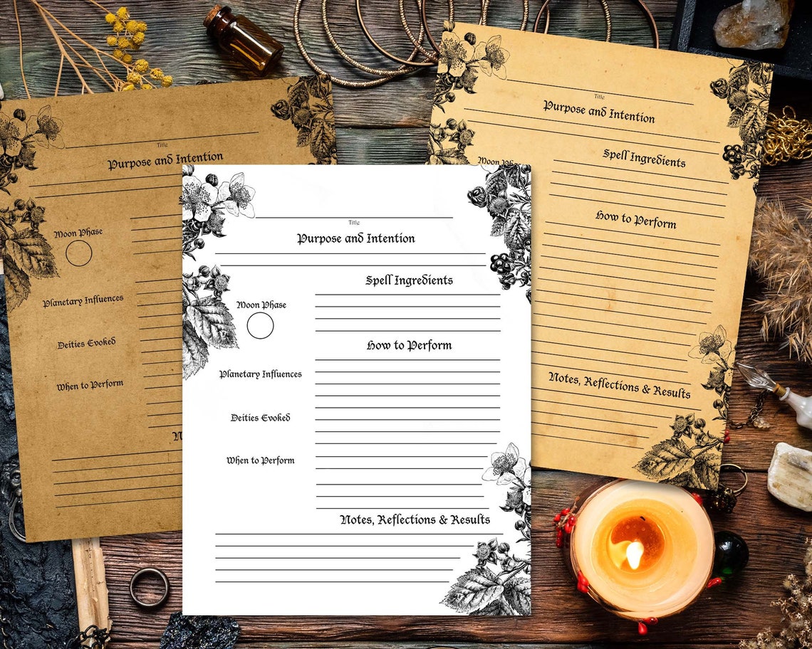 Spell Template Botanical Book of Shadows Pages Ink Saving - Etsy
