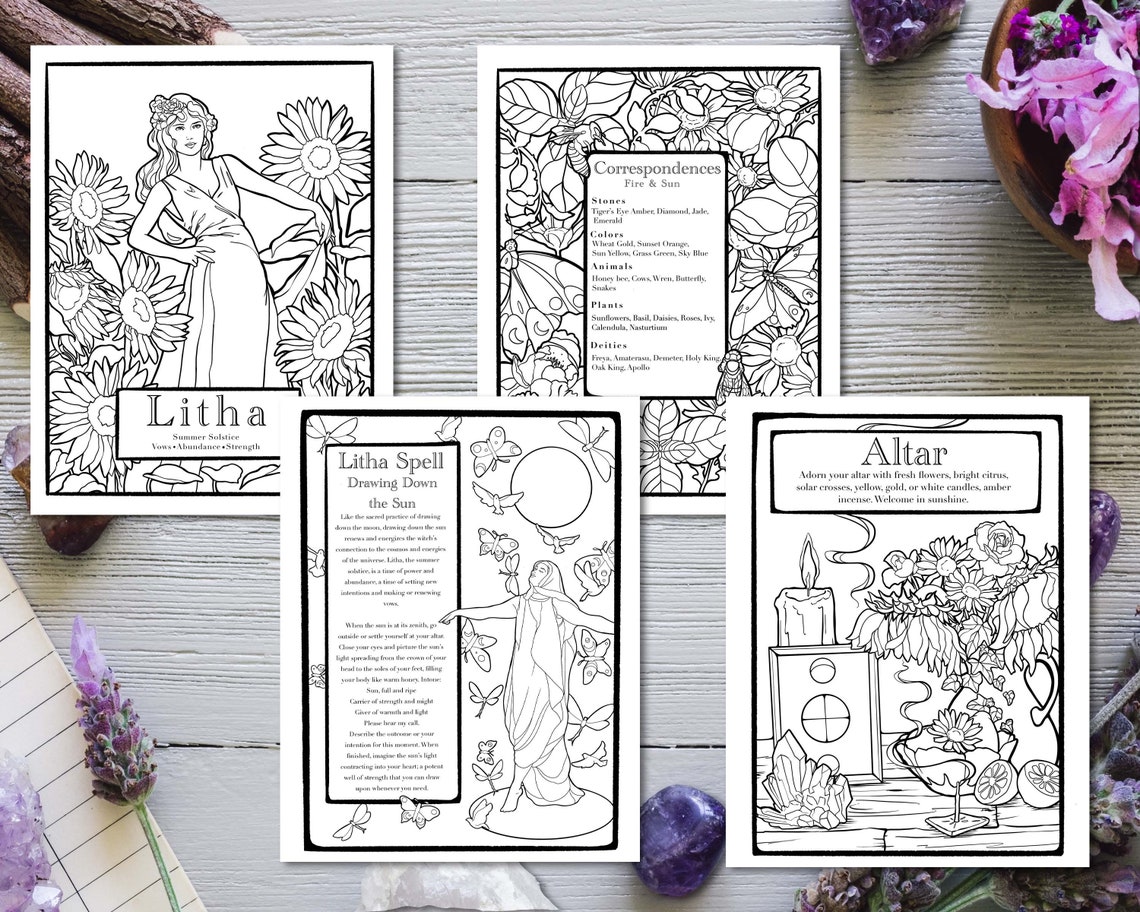 Litha Sabbat Wheel of the Year Coloring Pages Book of | Etsy