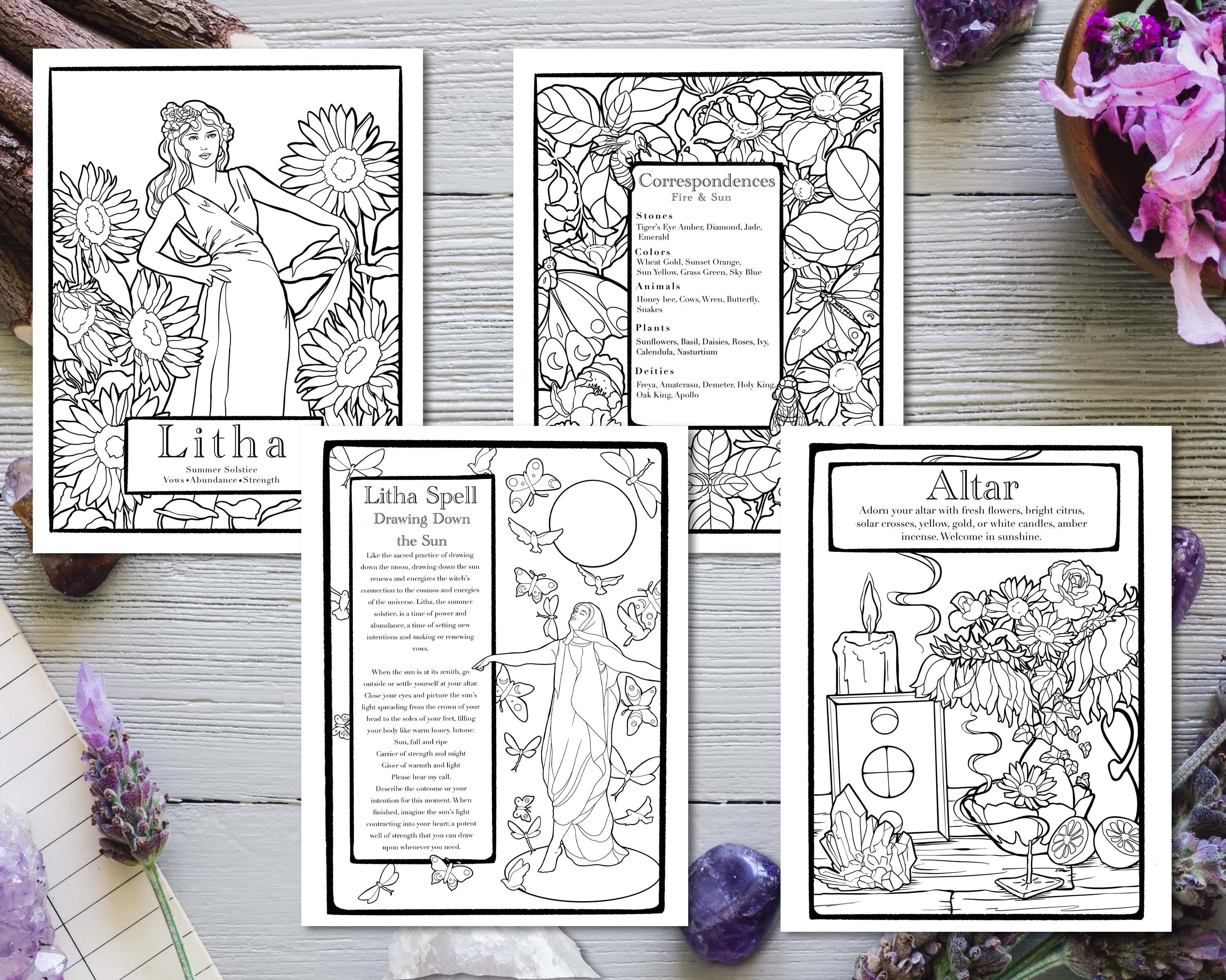 Litha Sabbat Wheel of the Year Coloring Pages Book of | Etsy