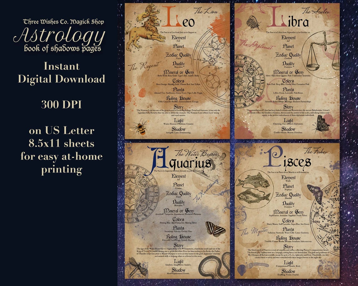 Astrology Book of Shadows Pages Western Zodiac Scrapbook - Etsy