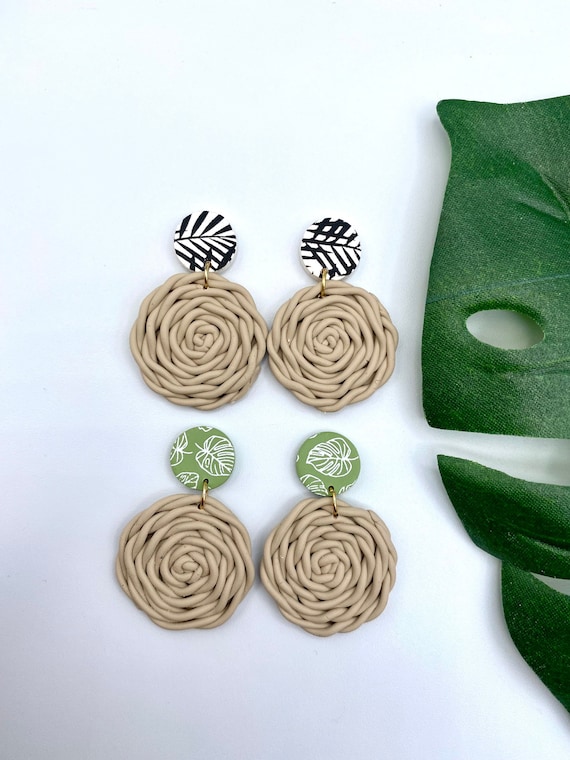 Ulani Clay Rattan Black and White Tropical Boho Clay Earring - Etsy