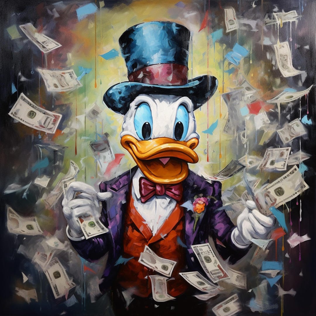 Donald Dack Painting on Canvas, Finansical Wall Art, Dollar Painting ...