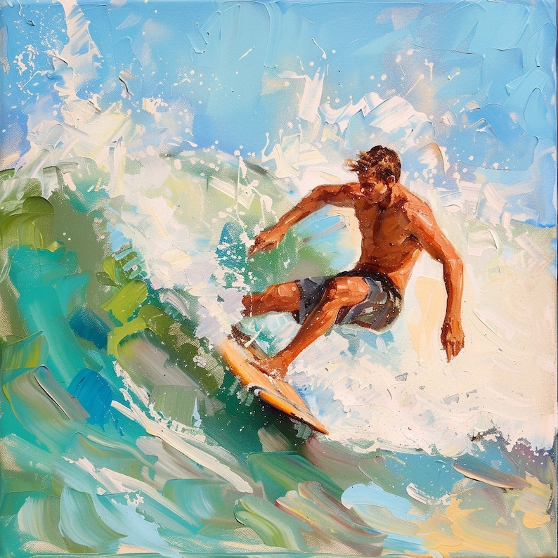 Surfer on the Waves - Acrylic Painting - Beach Wall Decor - Etsy