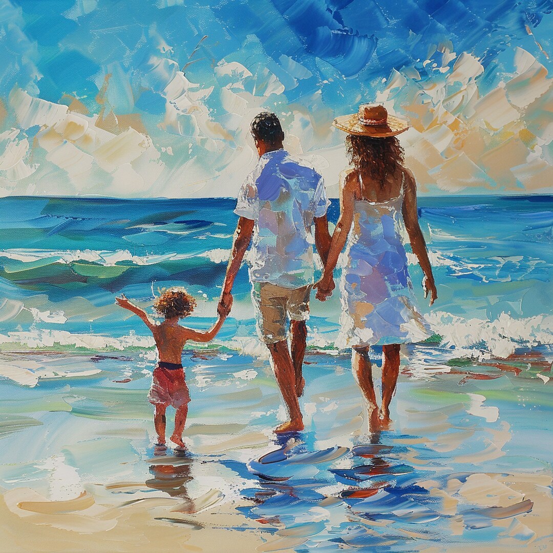 Family Family Portrait on the Ocean, Original Painting on Canvas - Etsy