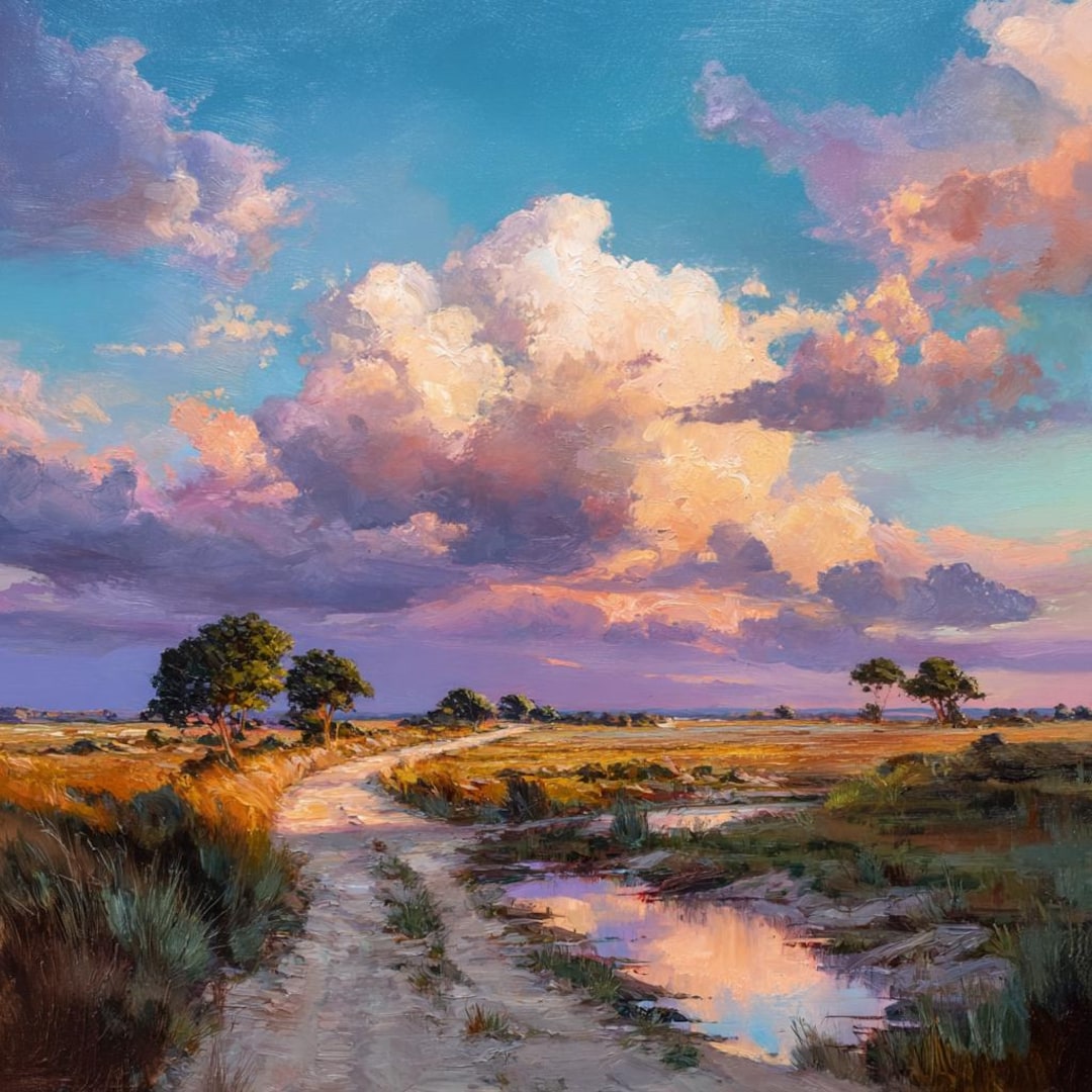 Texas Sunset Landscape Painting: Impressionist Cloud Art by Pai Mare - Etsy