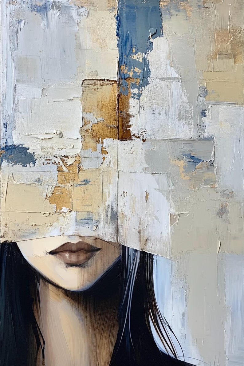 Textured Abstract Portrait Painting, Large Vertical Wall Art Original ...