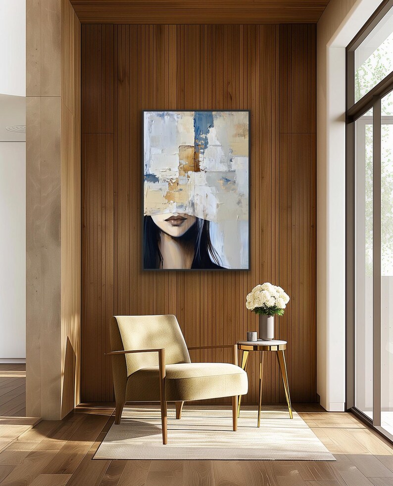 Textured Abstract Portrait Painting, Large Vertical Wall Art Original ...