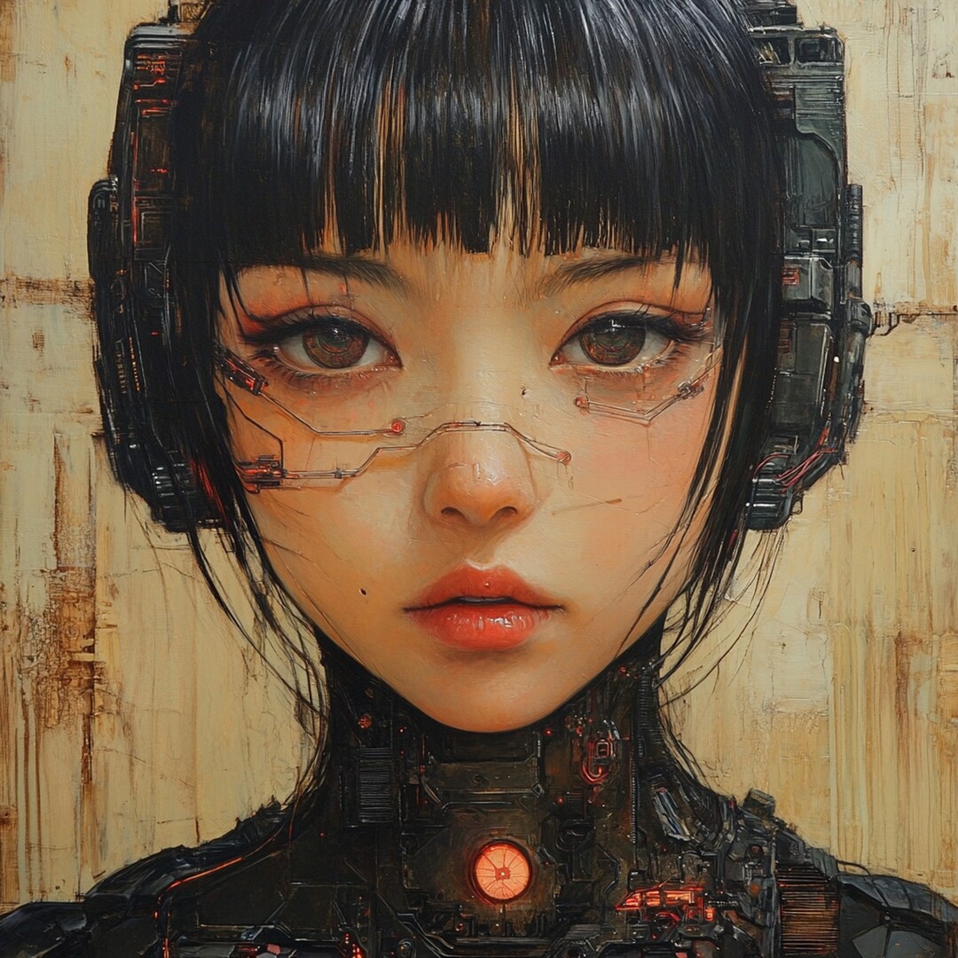 Cyborg Girl Portrait- Original Oil Painting on Canvas, Unique Wall Art ...
