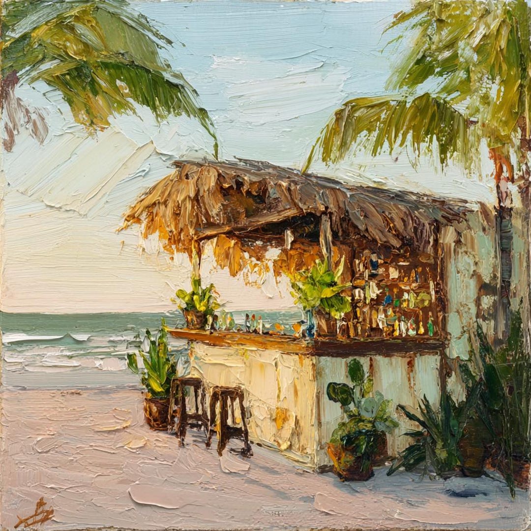 Beach Bar Painting, Tropical Coastal Wall Art, Seaside Oil Painting by ...