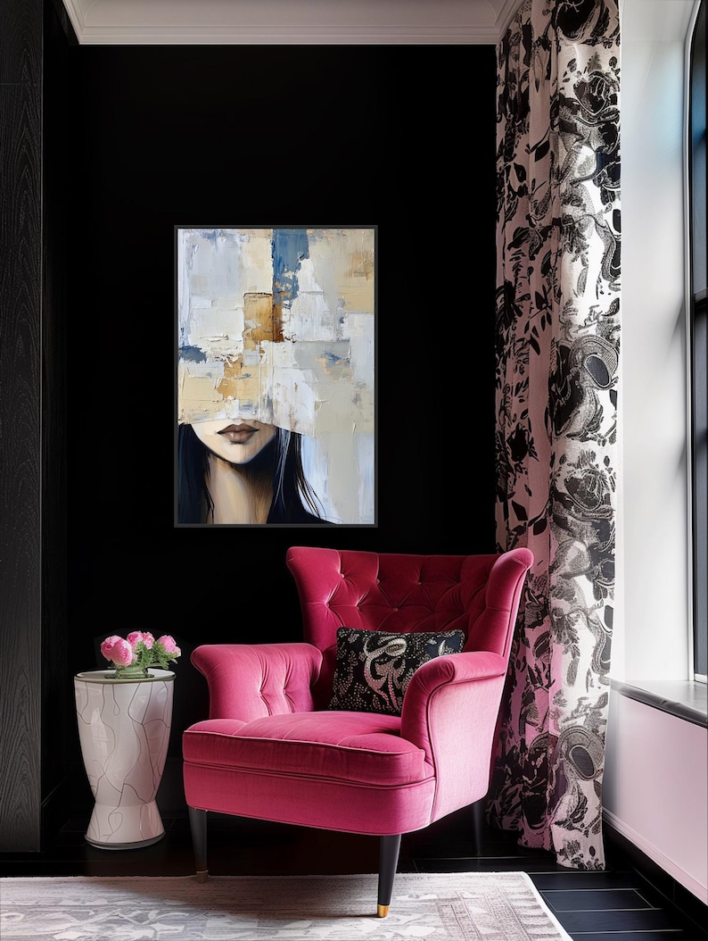 Textured Abstract Portrait Painting, Large Vertical Wall Art Original ...