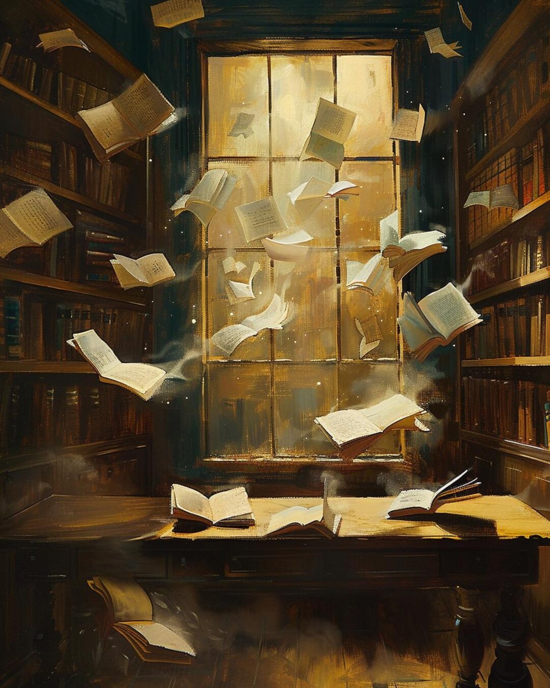 Library Wall Art, Magical Books Painting, One of a Kind Artwork ...