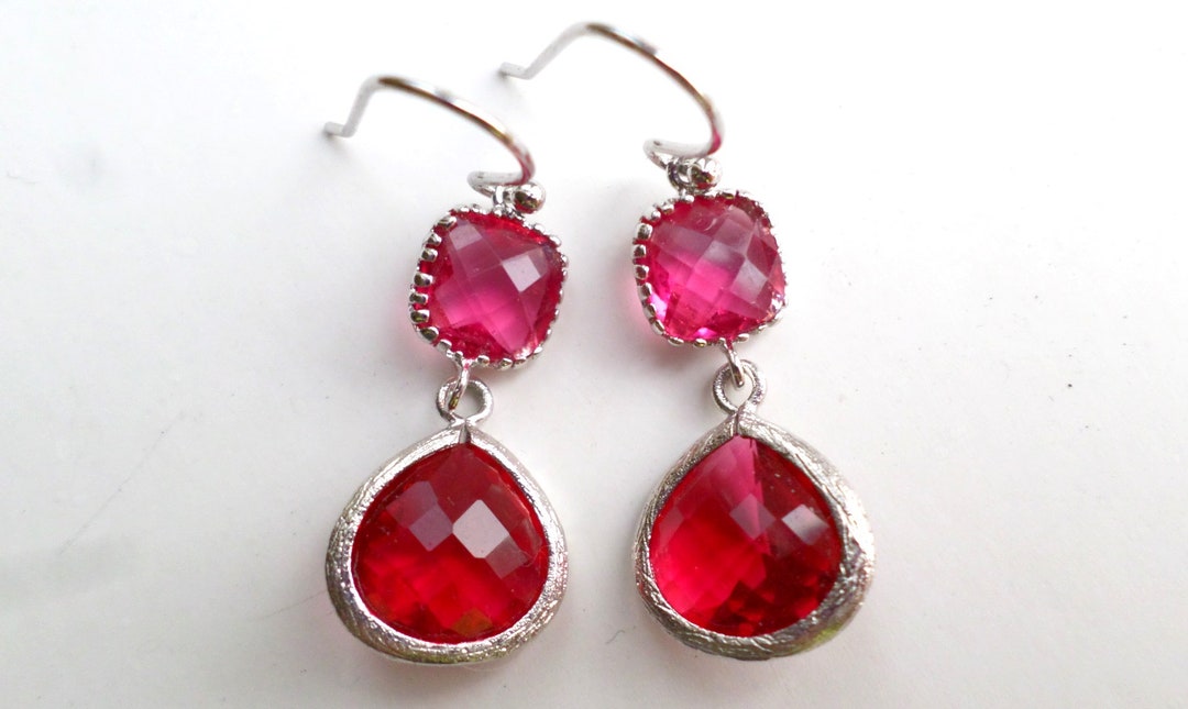 Ruby Silver Earrings Woman Gift Red Earrings Woman Gift - Etsy
