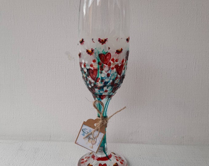 Strawberry Daisy Kisses Champagne Flute Hand Painted Glass - Etsy