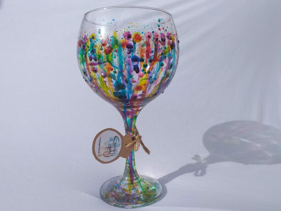 Colour Carnival Hand Painted Gin Glass can personalise not | Etsy
