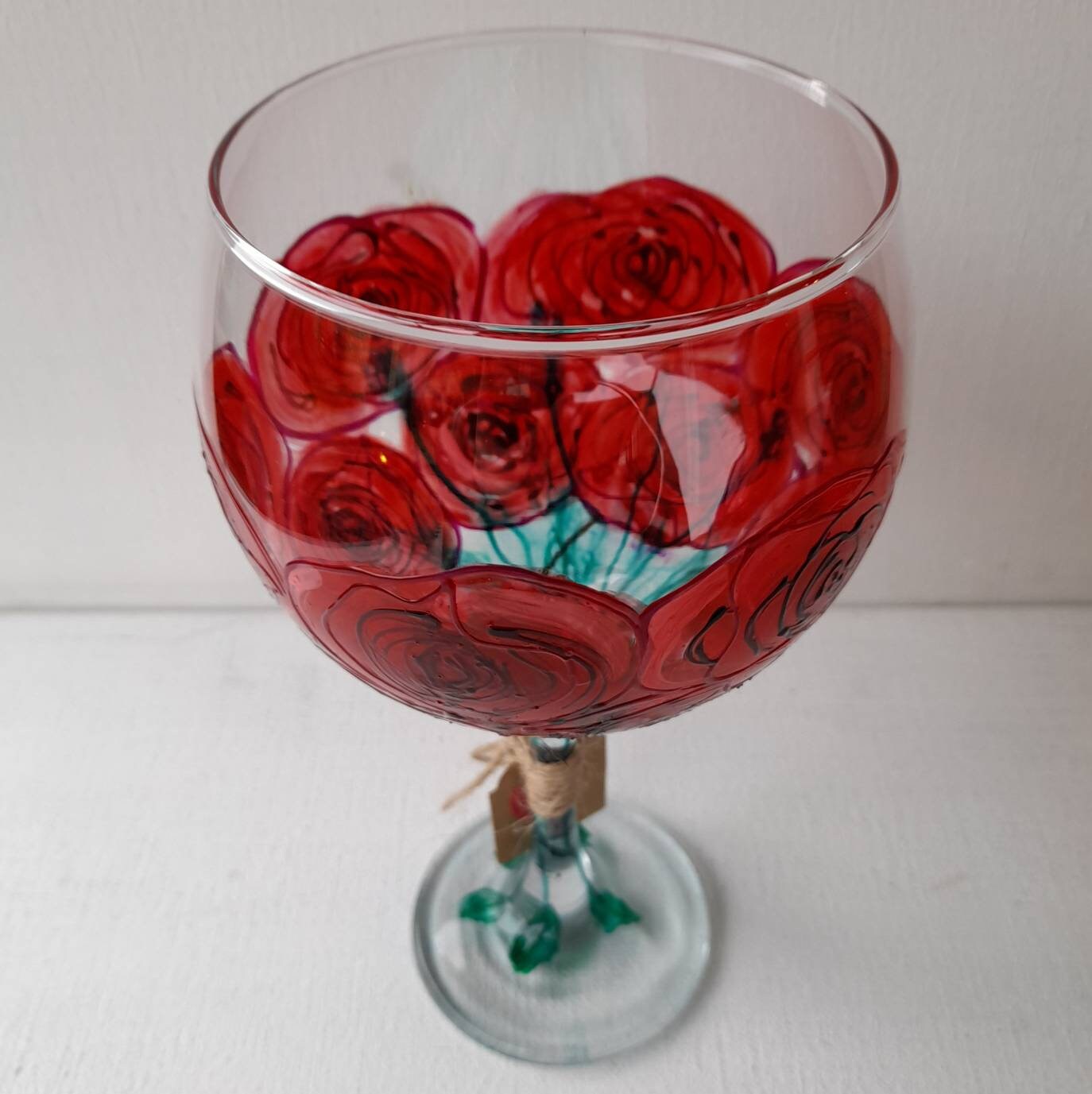 Red Rose's Roses Are Red Hand Painted Gin Glass can - Etsy UK