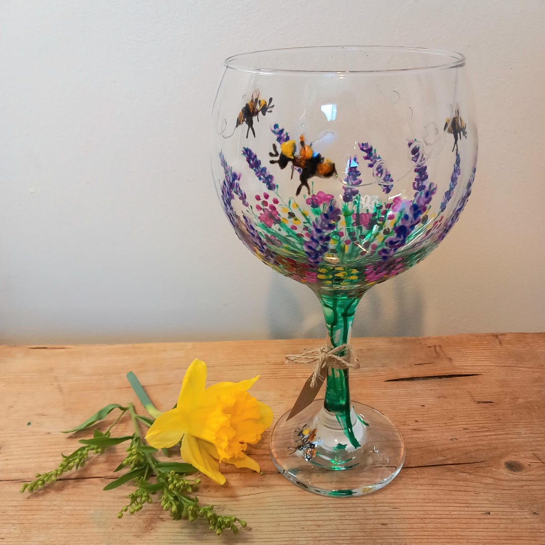 Buzzy Bees Hand Painted Gin Glass (can Personalise for Free) Unique ...