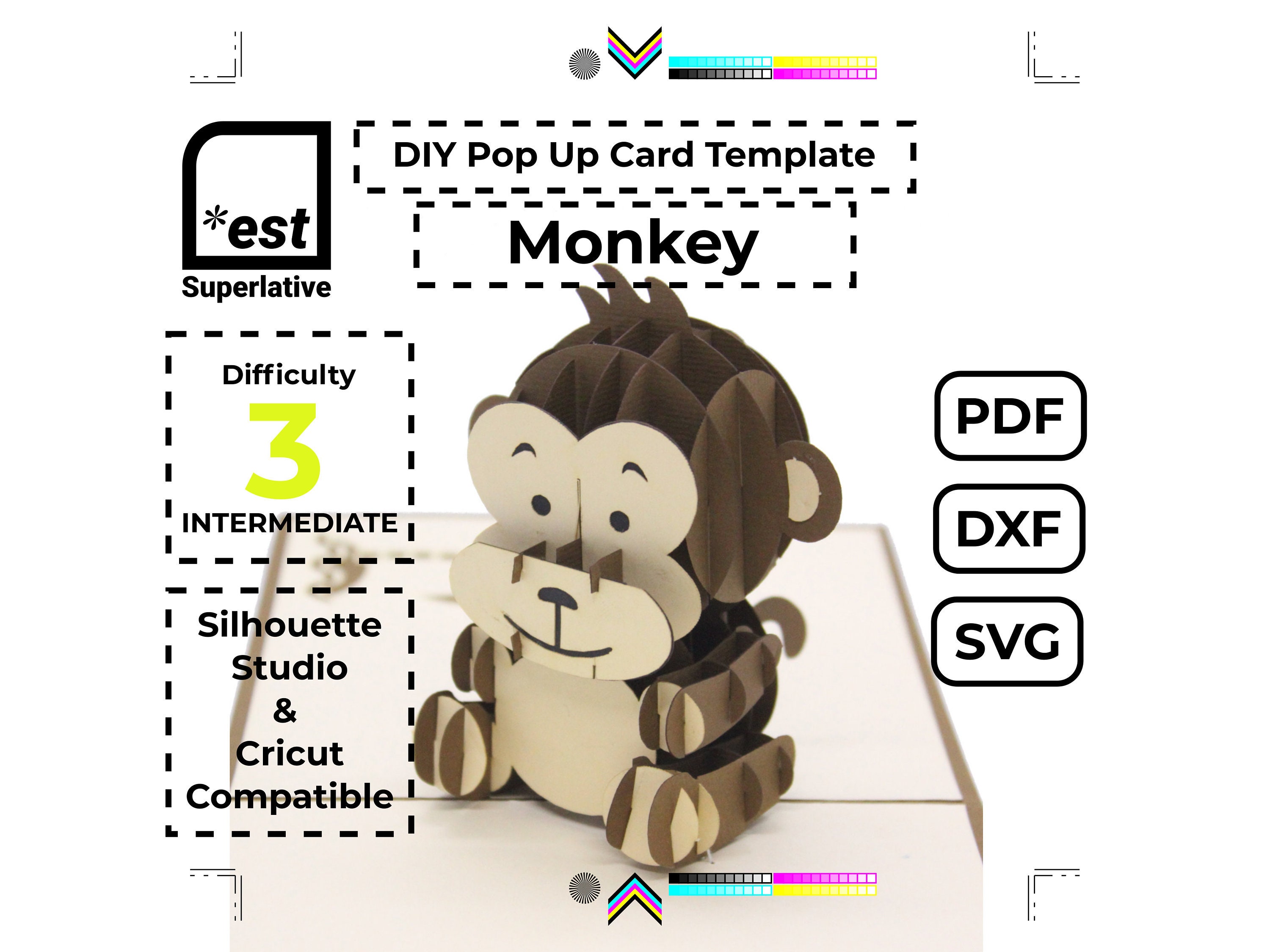 Pop up Monkey Card Template SVG DXF PDF (digital Download) - Etsy