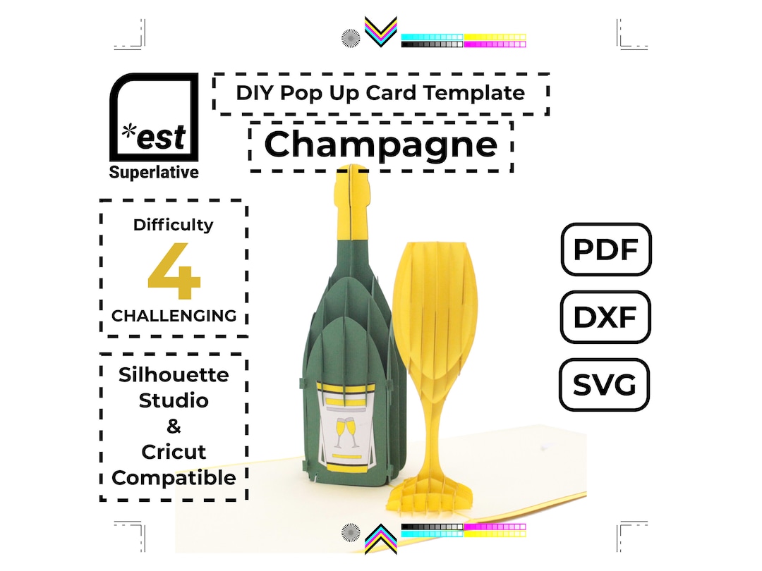 Pop up Champagne Celebration DIY Card Template for Cutting Machine ...