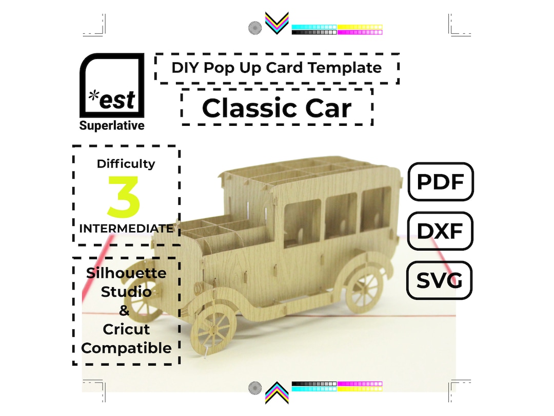 Pop up Classic Car Card Template for Silhouette and Cricut (digital ...