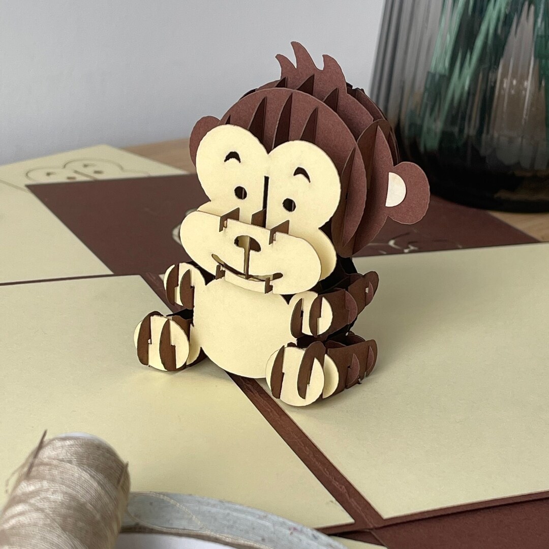 Make Your Own Monkey Pop up Card Paper Craft DIY Kit - Etsy