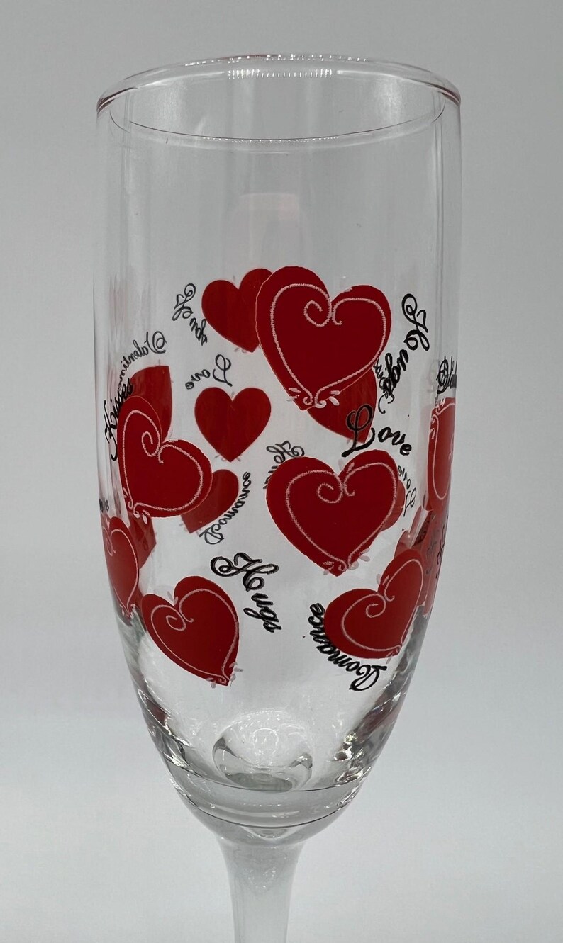 Valentines Day Champagne Flutes With Red Hearts Set of 2 Champagne ...