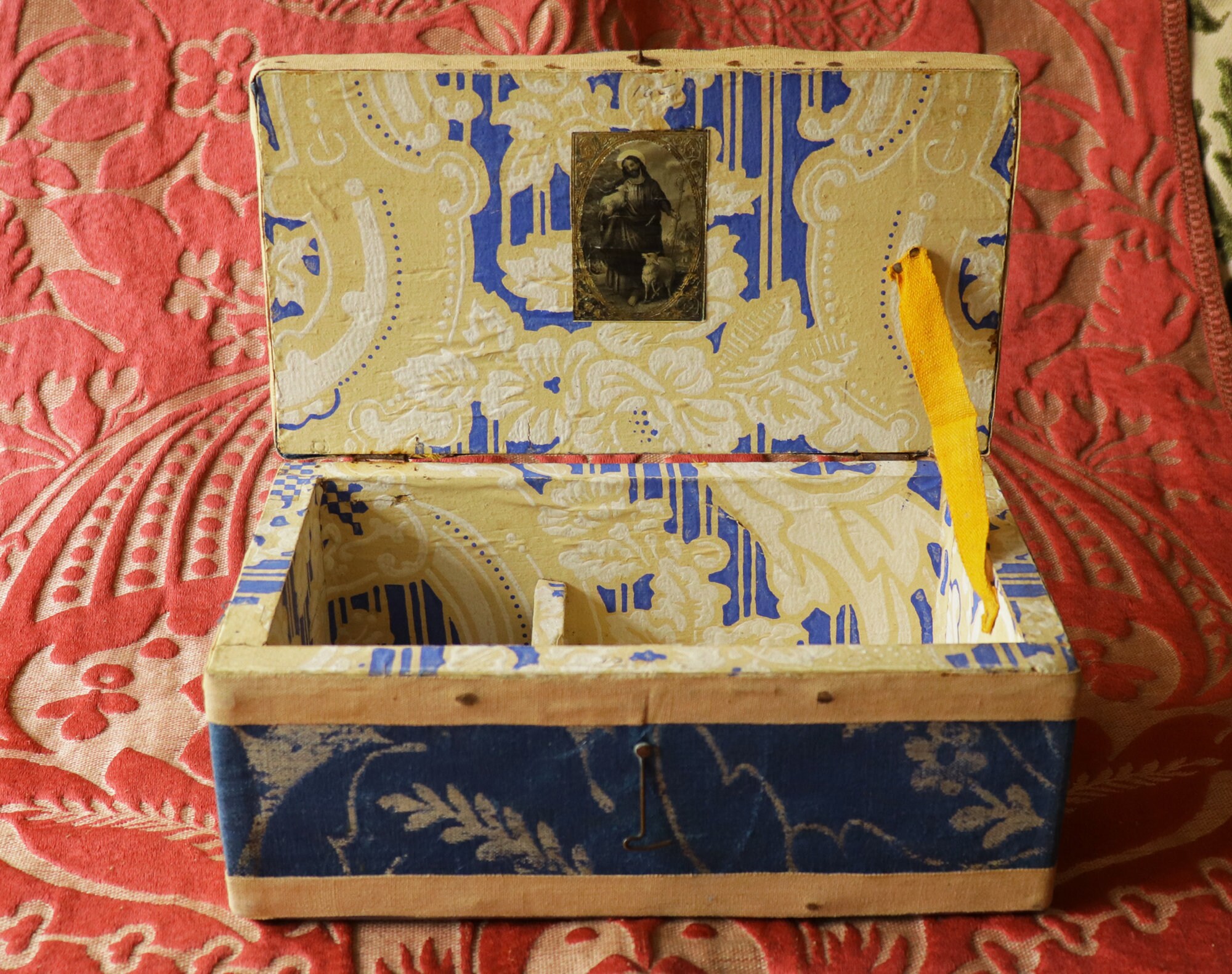 Antique Art Deco Fabric Covered Embroidery Box, Vintage Sewing Box ...