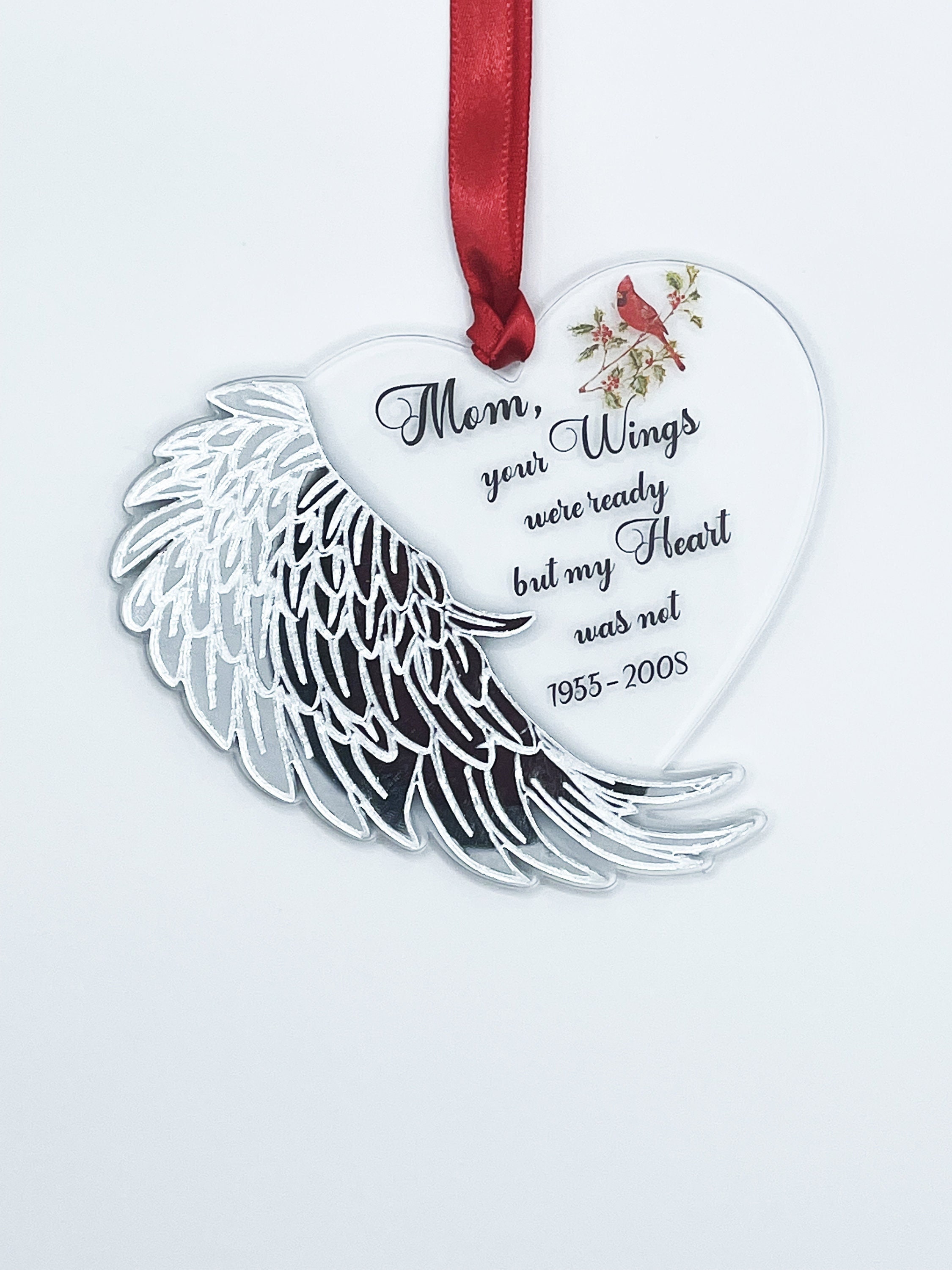 Personalized Angel Wings Memorial Keepsake Ornament Rear View - Etsy