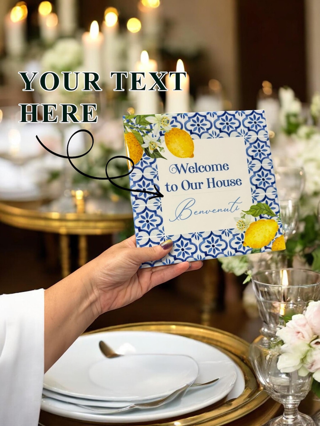 Custom Mediterranean Tile Sign Lemon Wall Art With Personalized Text ...
