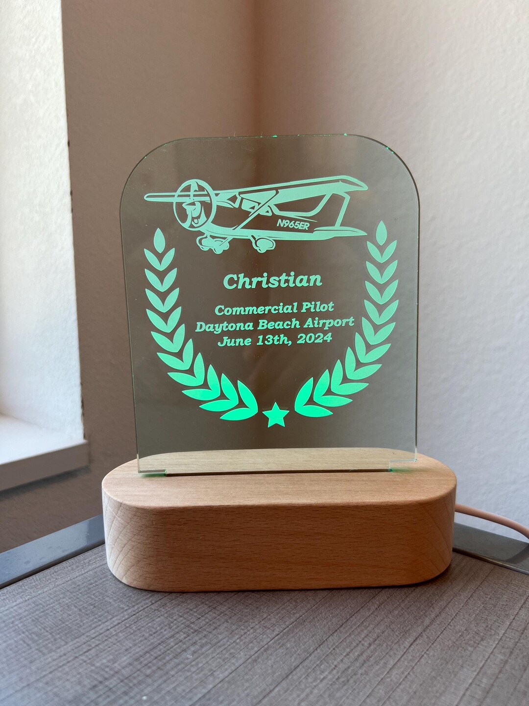 Personalized Commercial Pilot License Single Engine Flight LED Night ...