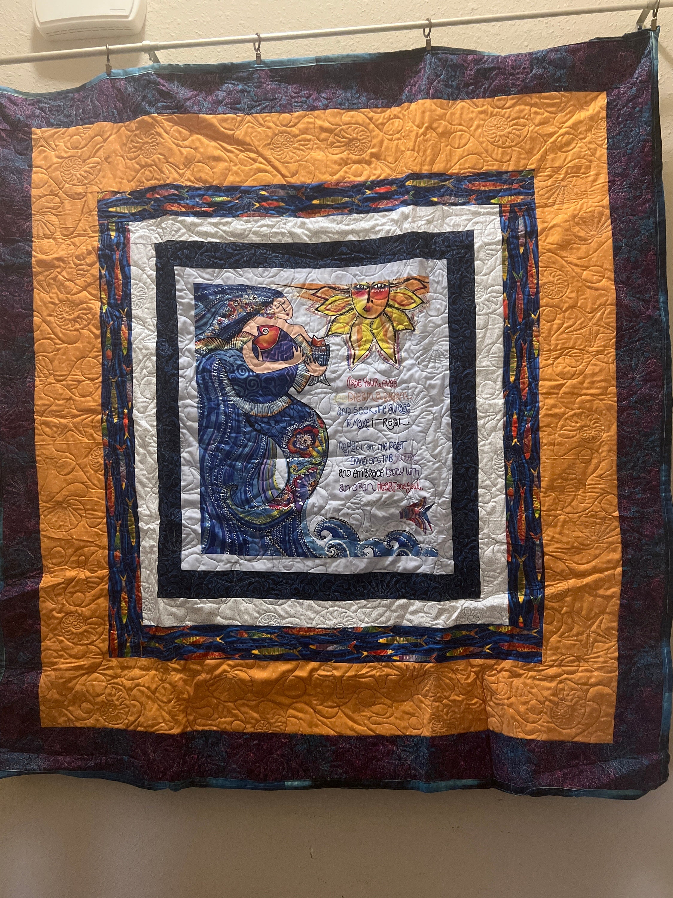 Laurel Burch Mermaid Quilt Hand Made by Me, Machine Sewn Quilt. Made ...