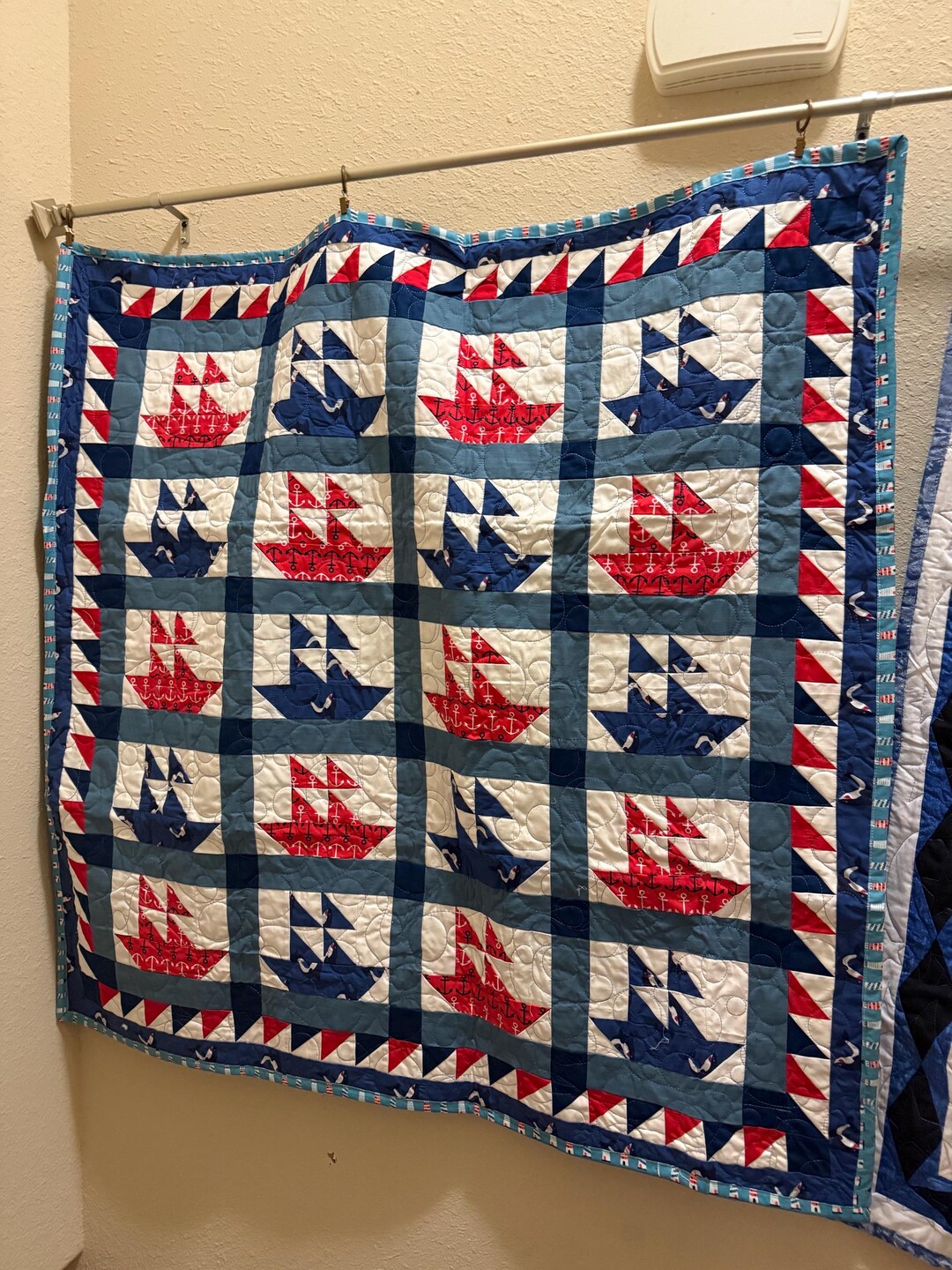 Sail Boats Quilt Pieced , Machine Sewn Quilt. Measurements 48x48 100% ...