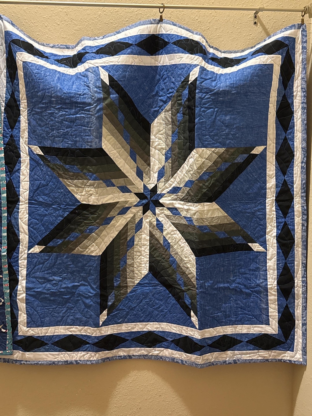 Blue Star Quilt Pieced , Machine Sewn Quilt. Measurements 48x48 100% ...