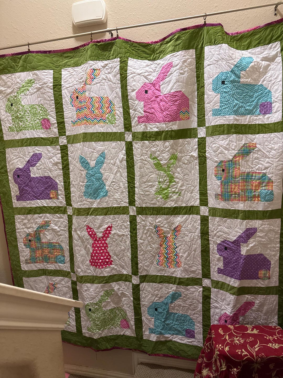 Bunny Pieced Quilted, by Me, Machine Sewn Quilt. Made With 100% New ...
