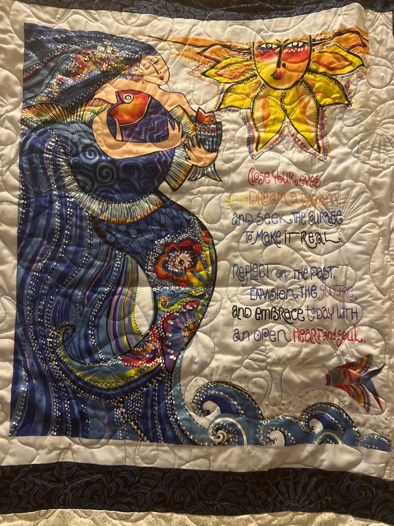 Laurel Burch Mermaid Quilt Hand Made by Me, Machine Sewn Quilt. Made ...