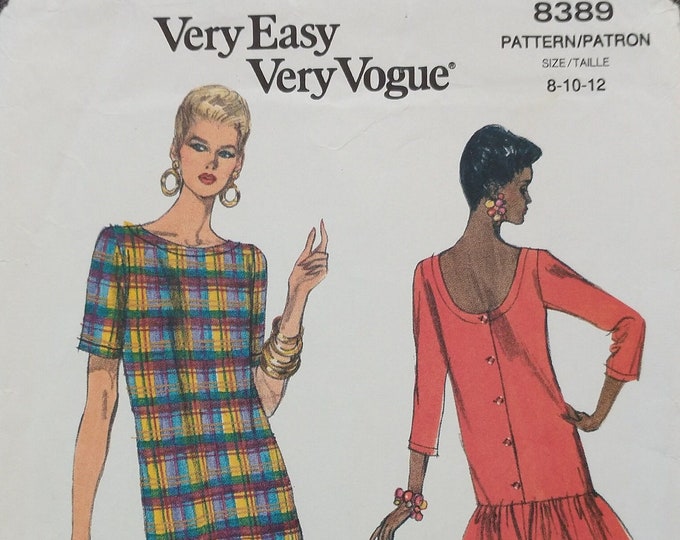 VINTAGE Misses' Dress Pattern, Drop Waist Dress, Vogue 8389, Very Easy ...