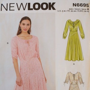 New Look N6695 Dress Pattern: Pleated Skirt, Shirred Sleeves, Size 4-16 ...