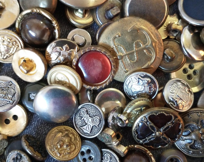 Vintage Metal Buttons, One Lot of 150+ Buttons, Gold-, Silver- and ...