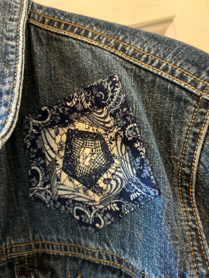 Designer Vintage Denim Jacket, One of a Kind, Quilted Back Panel, Boho ...